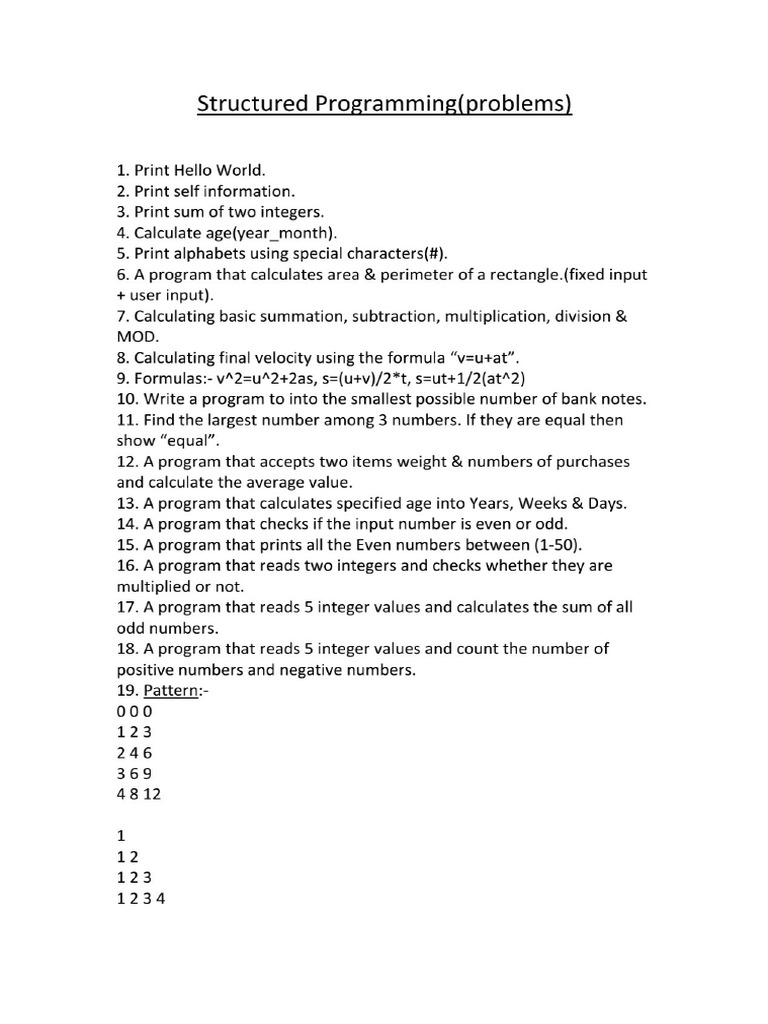 Structured Programming Problems Pdf