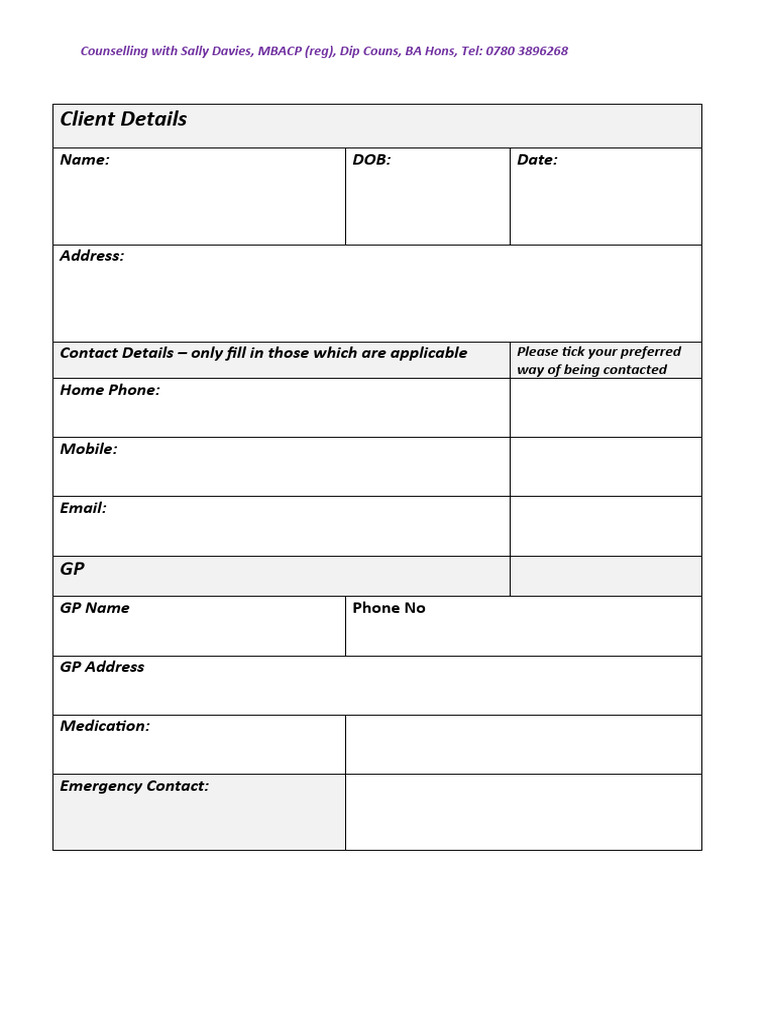 Client Intake Form for Counseling | PDF | Law