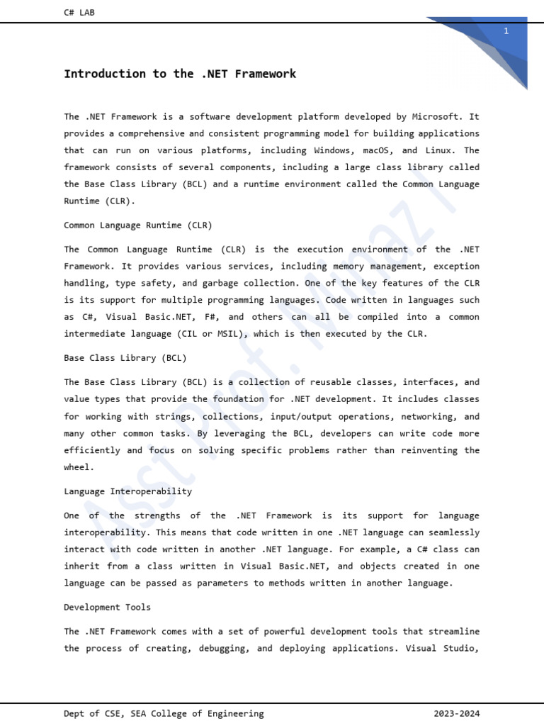 C# LAB Manual | PDF | C Sharp (Programming Language) | .Net Framework