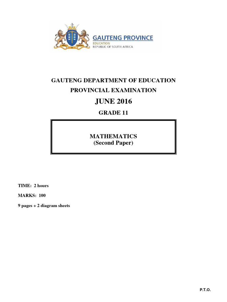Grade 11 June 2016 Maths Paper 2 | PDF | Circle | Elementary Geometry