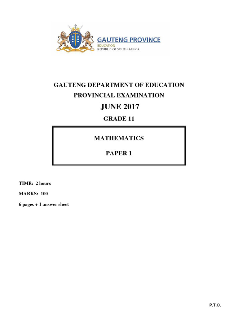 Grade 11 Math Exam - June 2017 | PDF | Cartesian Coordinate System ...