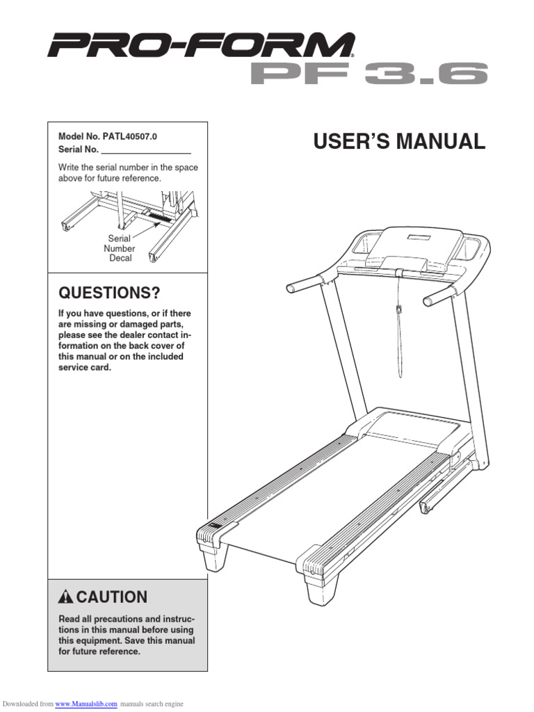 ProForm Treadmill PF - 36 Manual | PDF | Screw | Ac Power Plugs And Sockets