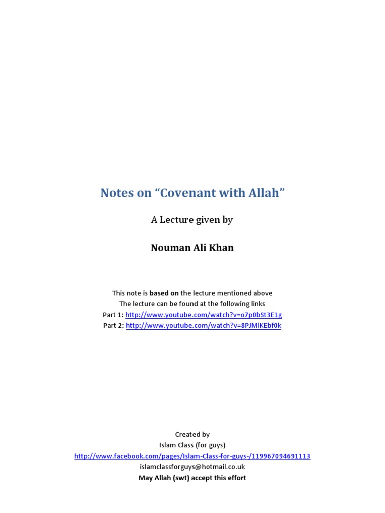 Notes On "Covenant With Allah by Nouman Ali Khan" | PDF | God In Islam ...