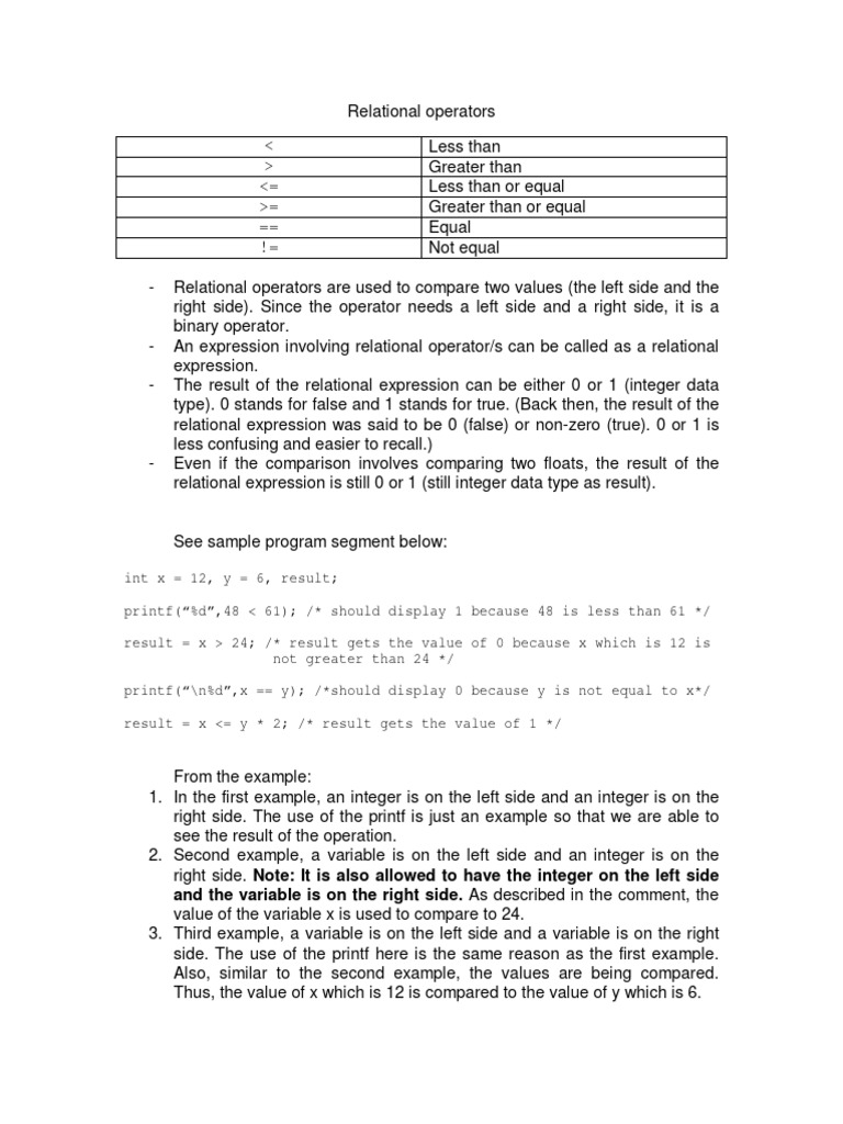 Relational operators | Download Free PDF | Arithmetic | Mathematical Logic