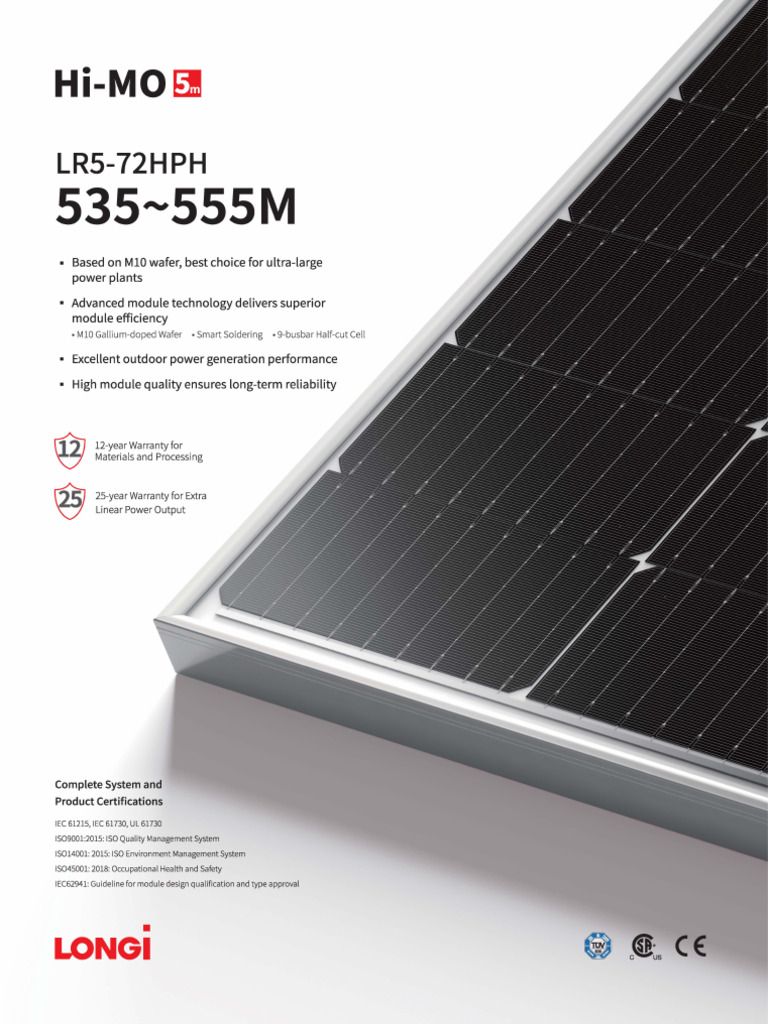 4.1 Datasheet Panel Solar LR5-72HPH-555M 555WP (Longi) | PDF | Iso 9000 ...