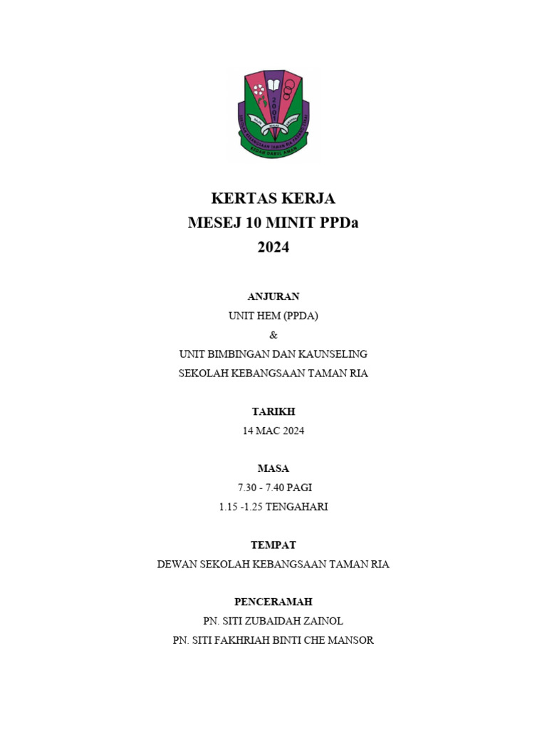 Kertas Kerja Mesej 10 Minit Ppda | PDF