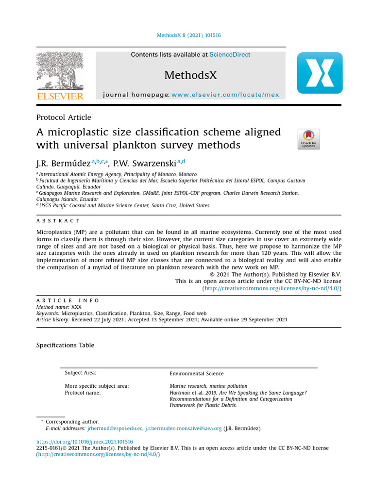 Bermudez and Swarzenski (2021) a Microplastic Size Classification ...