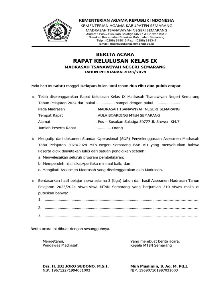 Berita Acara Rapat Kelulusan | PDF
