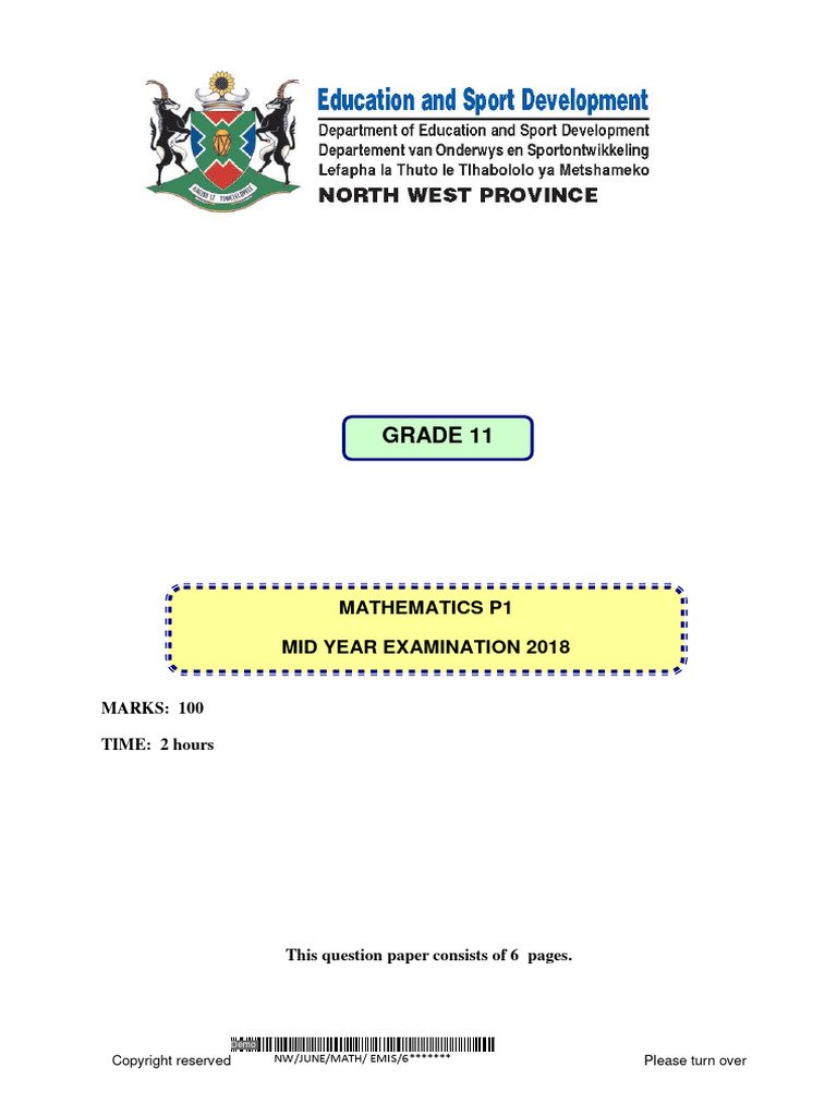 2018 NW Mathematics-GR-11-P1 QP | PDF | Interest | Quadratic Equation