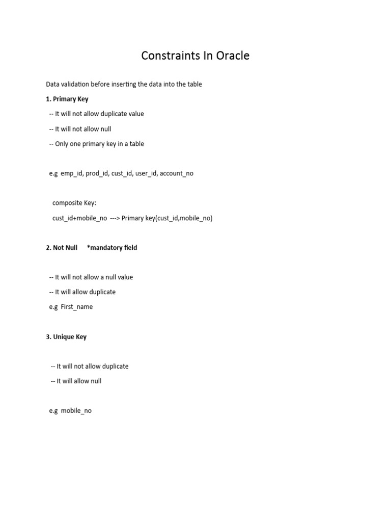 Oracle Table Constraints Guide | PDF | Computer Data | Sql