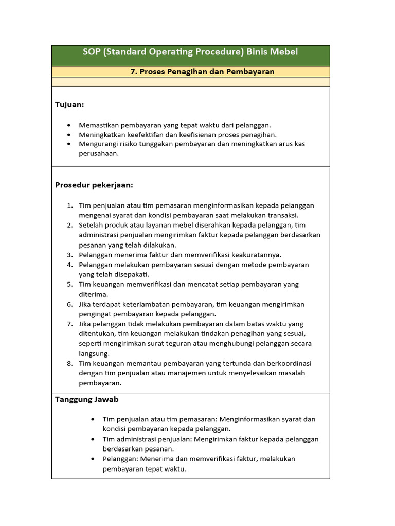 Sop Proses Penagihan Dan Pembayaran Pdf