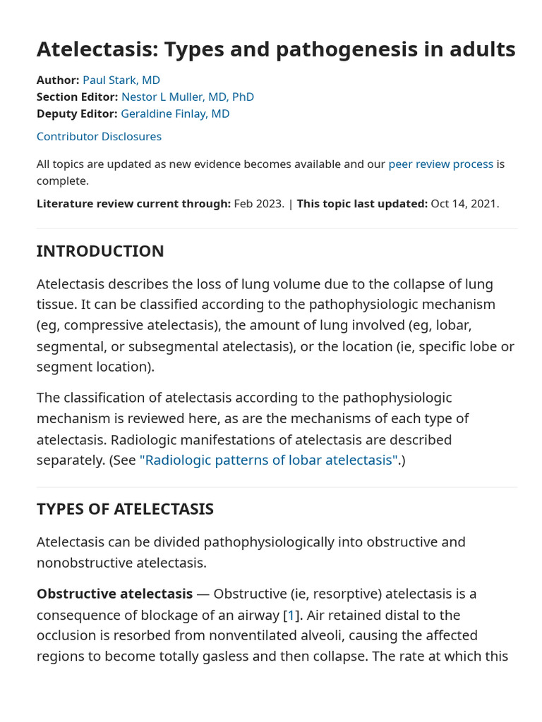 UpToDate Atelectasis_ Types and pathogenesis in adults | PDF | Lung | Medical Specialties