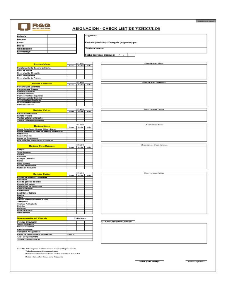 Check List de Vehículos | PDF | Vehículos con tracción trasera | Coche