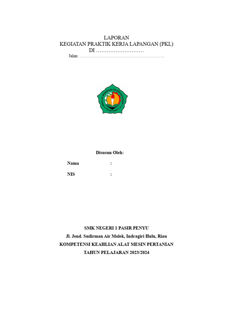 CONTOH COVER LAPORAN PKL 23 Ya | PDF