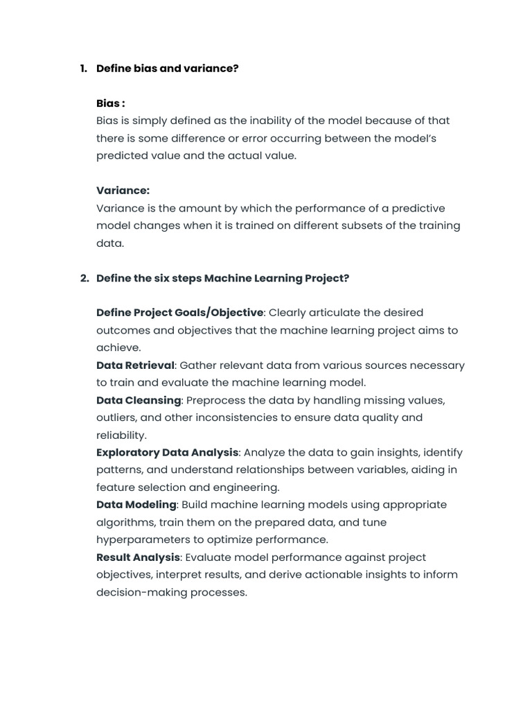 Bias, Variance, and ML Project Steps | PDF | Support Vector Machine ...
