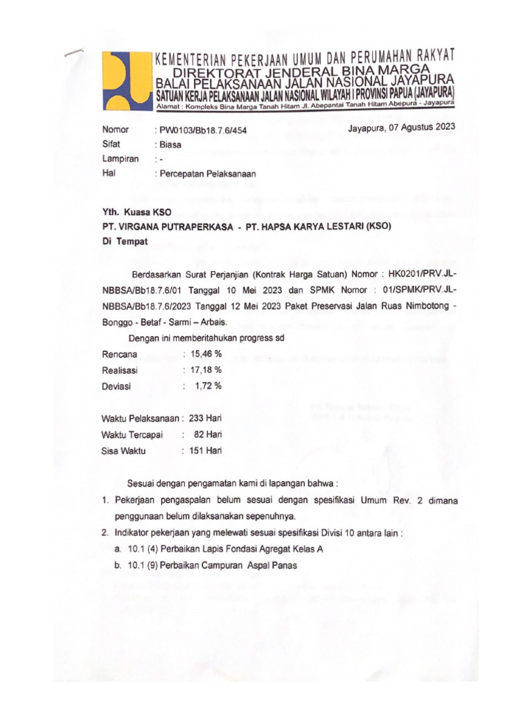 Surat Percepatan Pelaksanaan | PDF