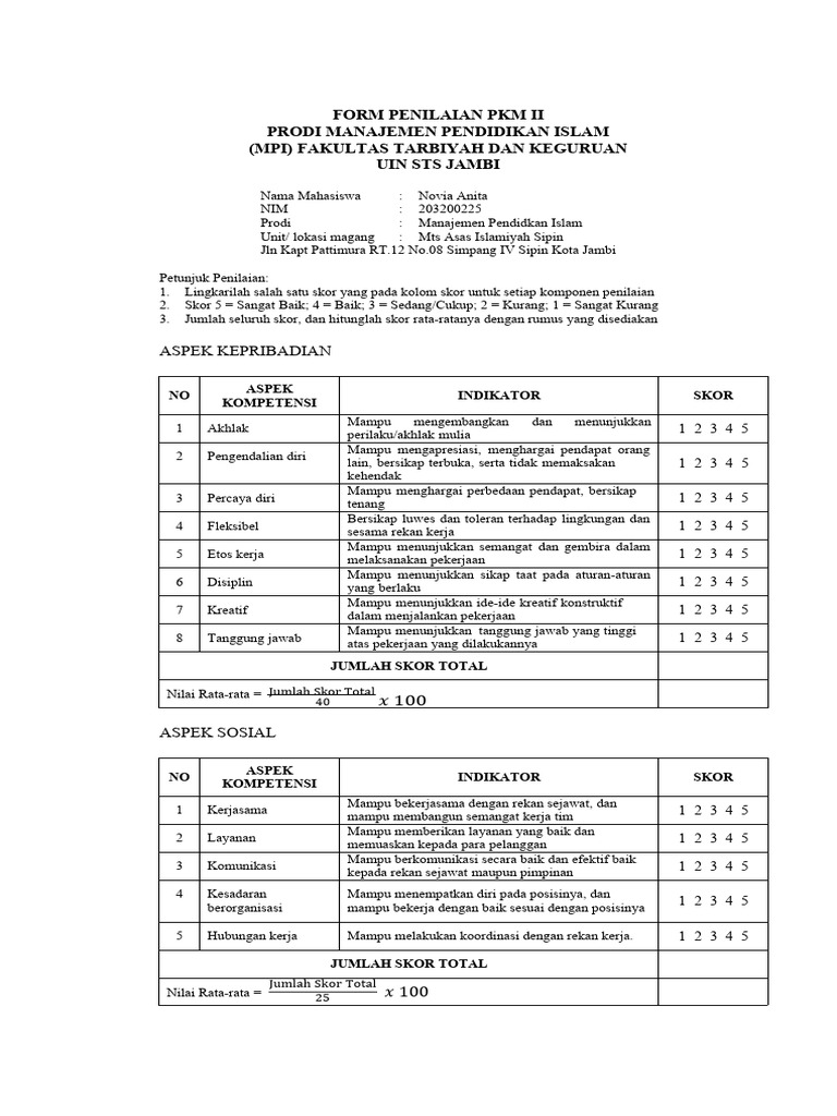 Aspek Penilaian PKM II MPI (DPL) Novia | PDF