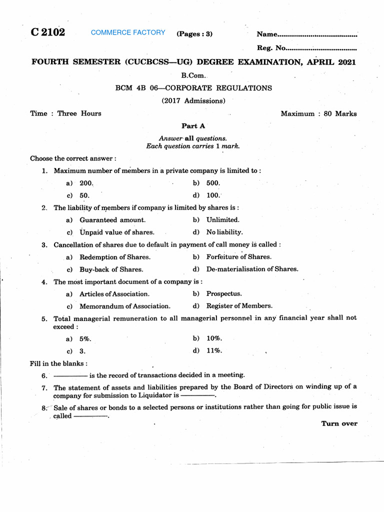 Corporate Regulation Aprl 2021 | PDF | Financial Economics | Business