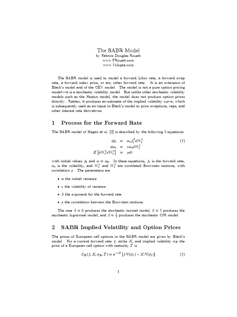 SABR Model for Interest Rate Derivatives | PDF | Greeks (Finance ...