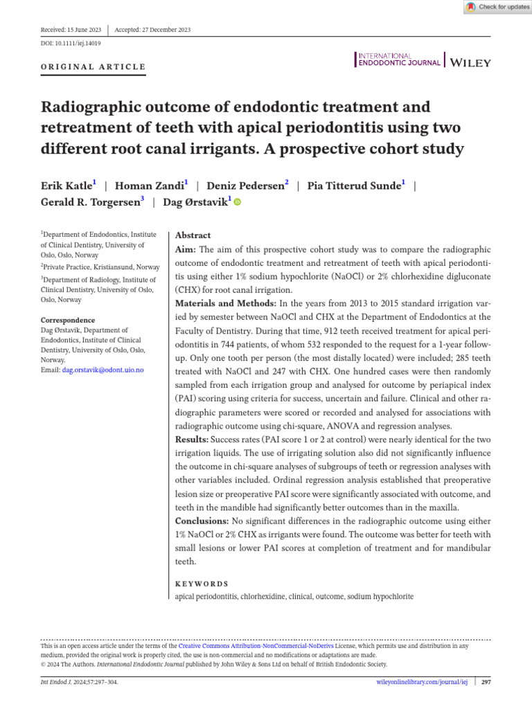 Luan - Int Endodontic J - 2024 - Katle - Radiographic Outcome of Endodontic Treatment and ...