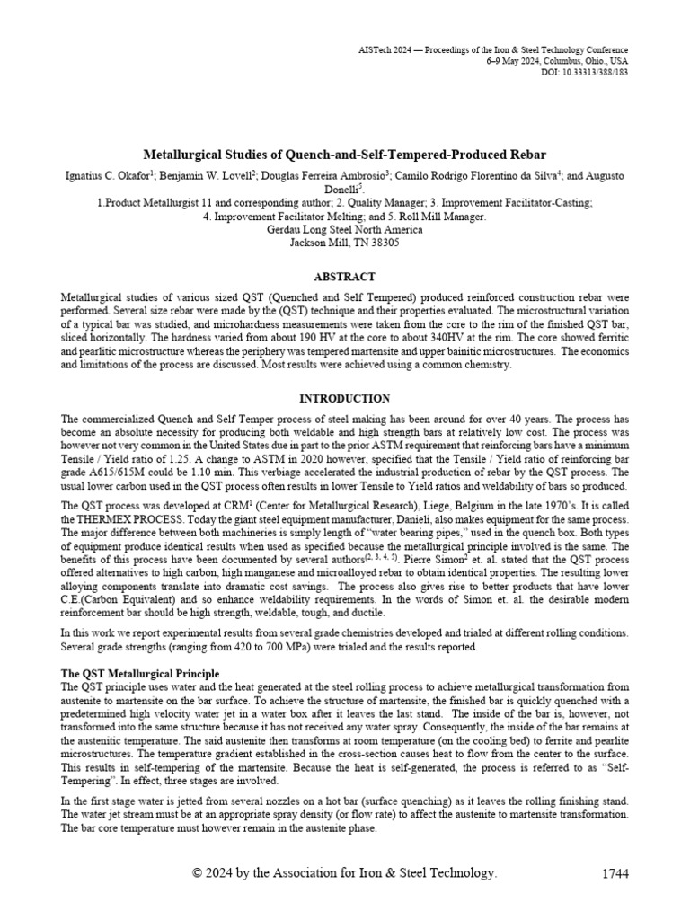 Metallurgical Studies of Quench-and-Self-Tempered-Produced Rebar | PDF ...