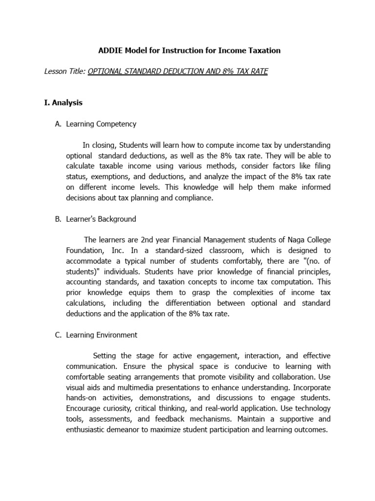 Addie Model OSD and 8 Tax Rate | PDF | Taxes | Tax Deduction