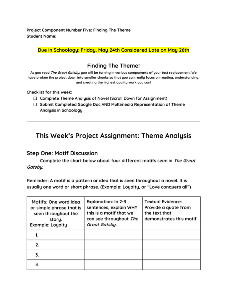 Multimedia Project-Component Five - Finding The Theme | PDF | F. Scott ...