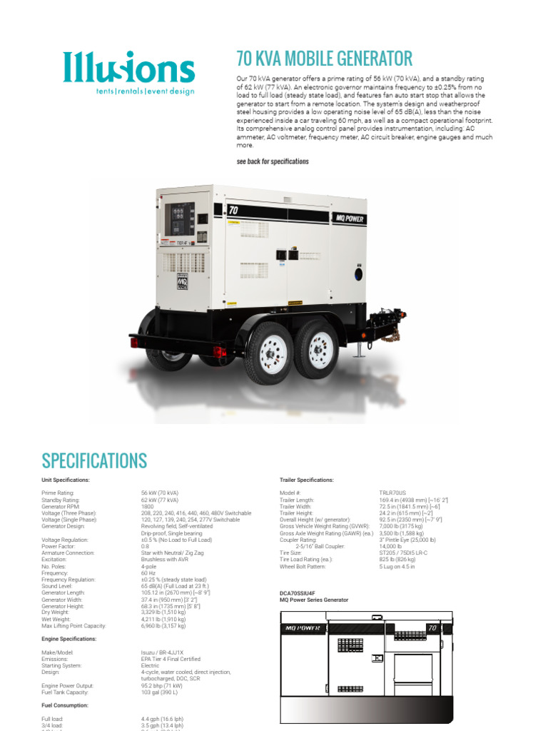 70 kVA Generator Weight Details | PDF | Electric Generator | Power ...