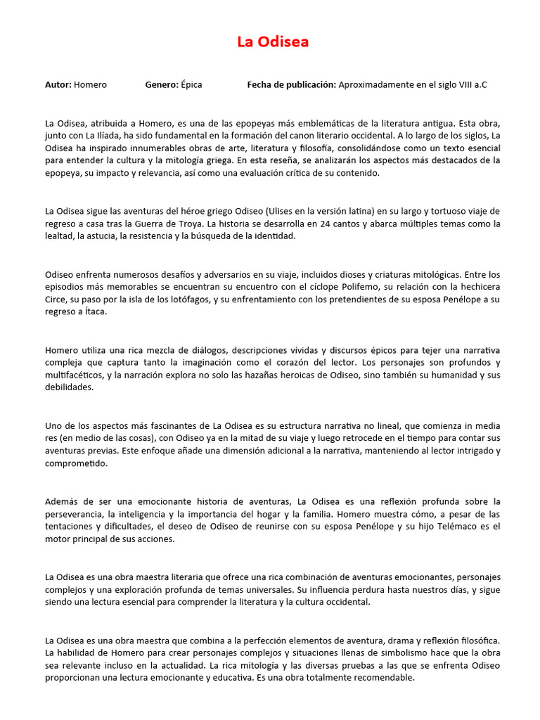 Análisis de La Odisea de Homero | PDF | Odisea | Odiseo