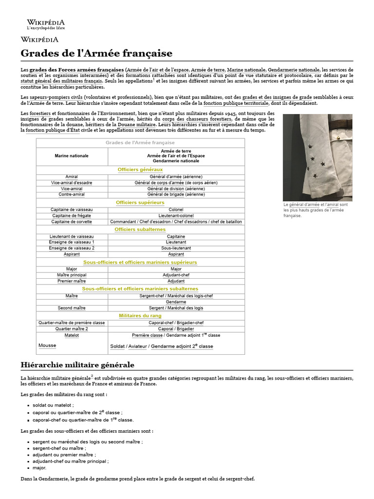 Grades de l'Armée française | PDF | Général (Rang militaire) | Sergent