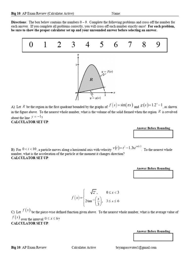 Big 10 AP Exam Review Calculator Active | PDF | Velocity | Function ...
