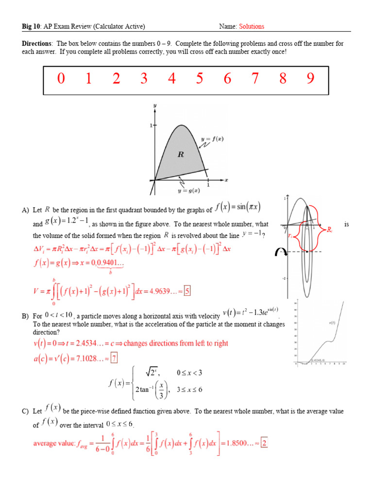 AP Calculus Big 10 Exam Review | PDF | Velocity | Function (Mathematics)