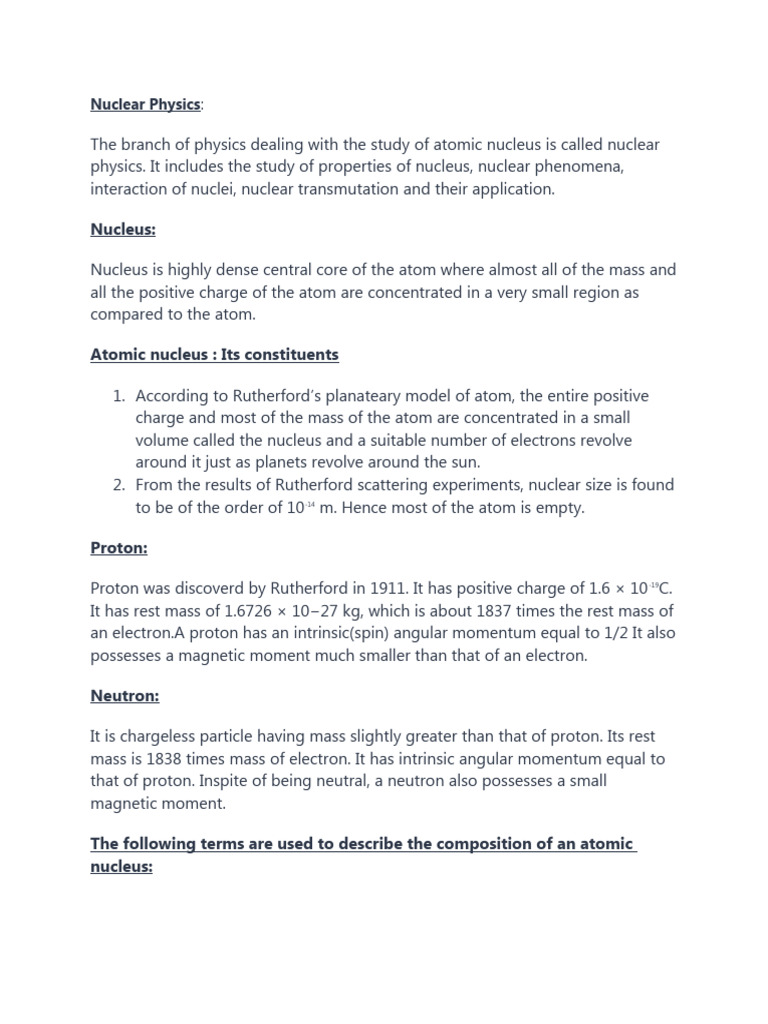 Nuclear Physics Class x1 Note | PDF | Atomic Nucleus | Atoms