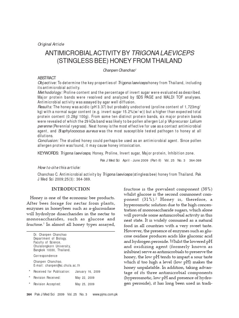 Anti - Microbial Activity of Trigona Stingless Bee | PDF | Honey | Time Of Flight Mass Spectrometry