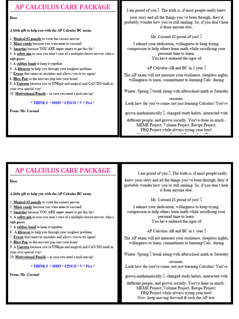 AP Calculus Care Package | PDF | Advanced Placement
