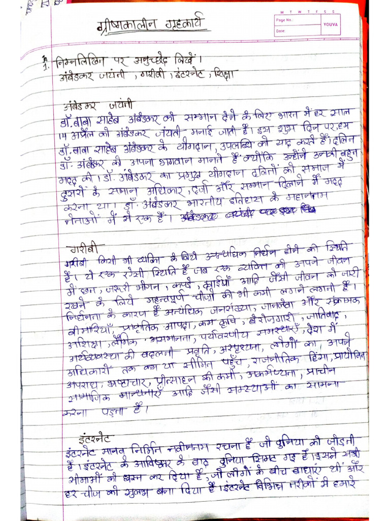 Hindi Holiday Homework | PDF