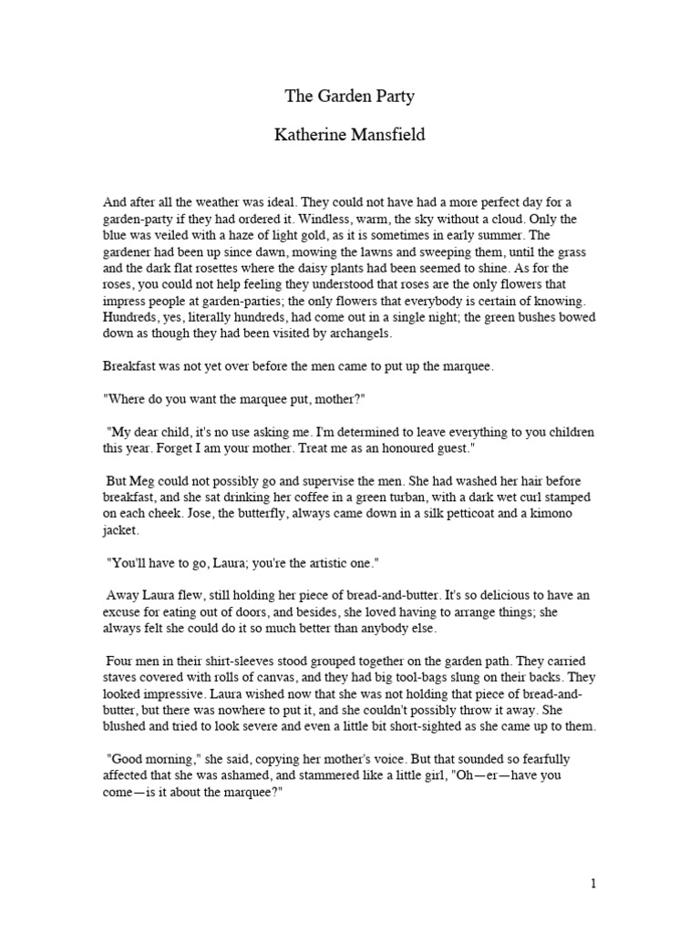 Mansfield the Garden Party | PDF