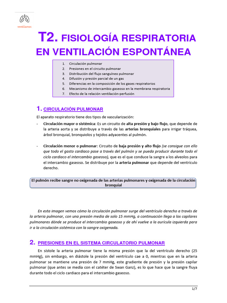 T2. Fisio Ventilacion Espontanea | PDF | Pulmón | Sistema circulatorio