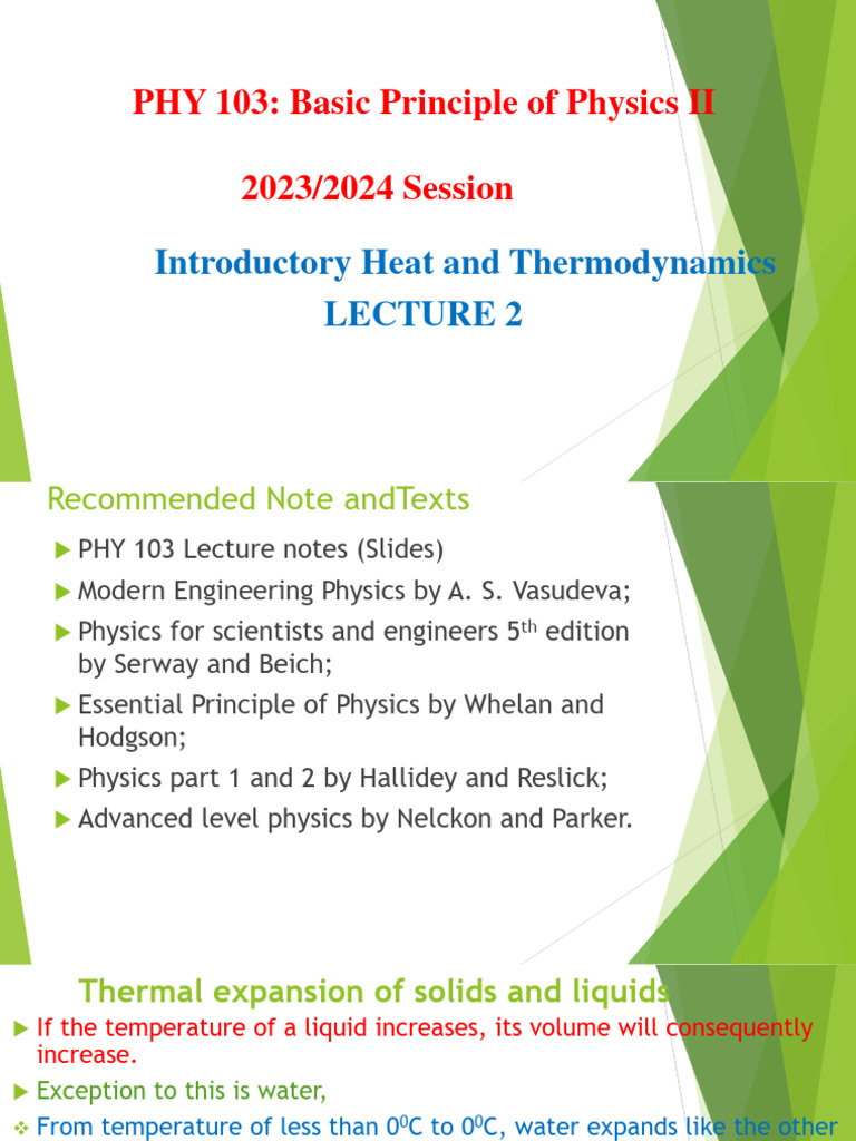 PHY 103 Lecture 2 Slide | PDF | Heat | Gases