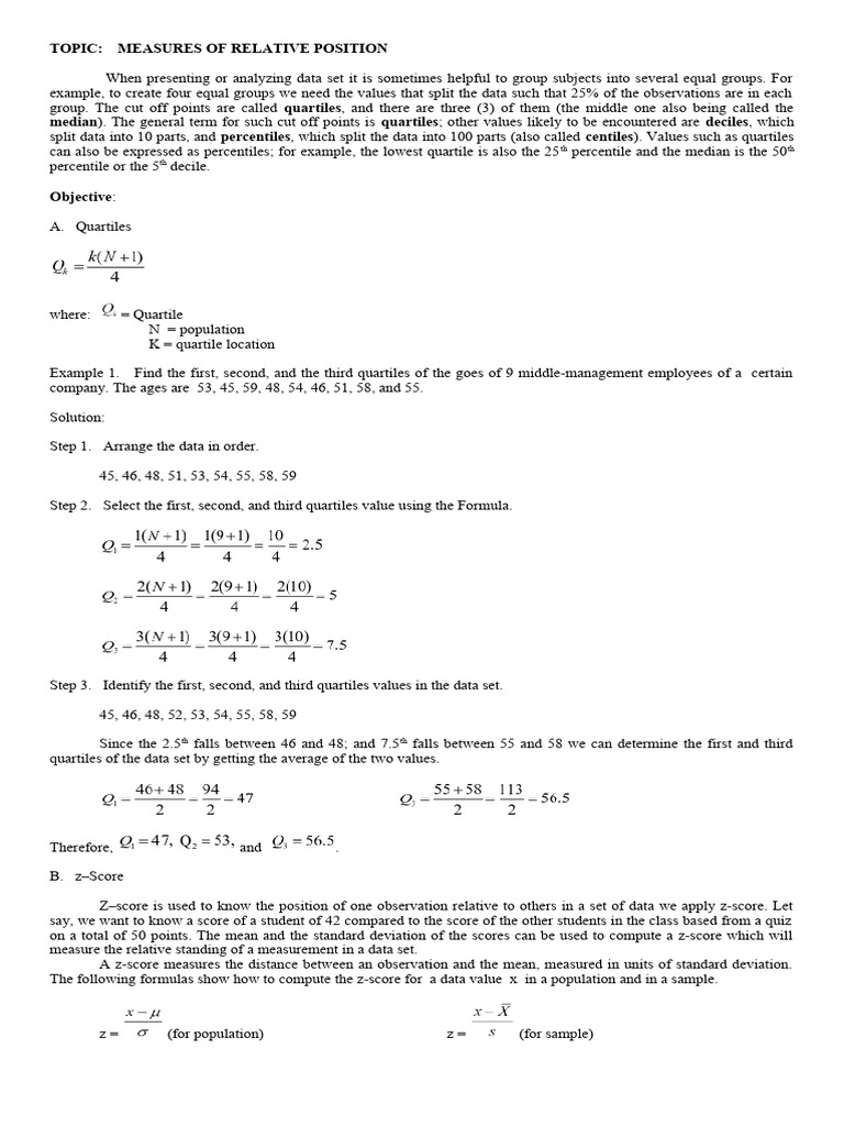 Measures of Relative Position | PDF | Standard Score | Standard Deviation