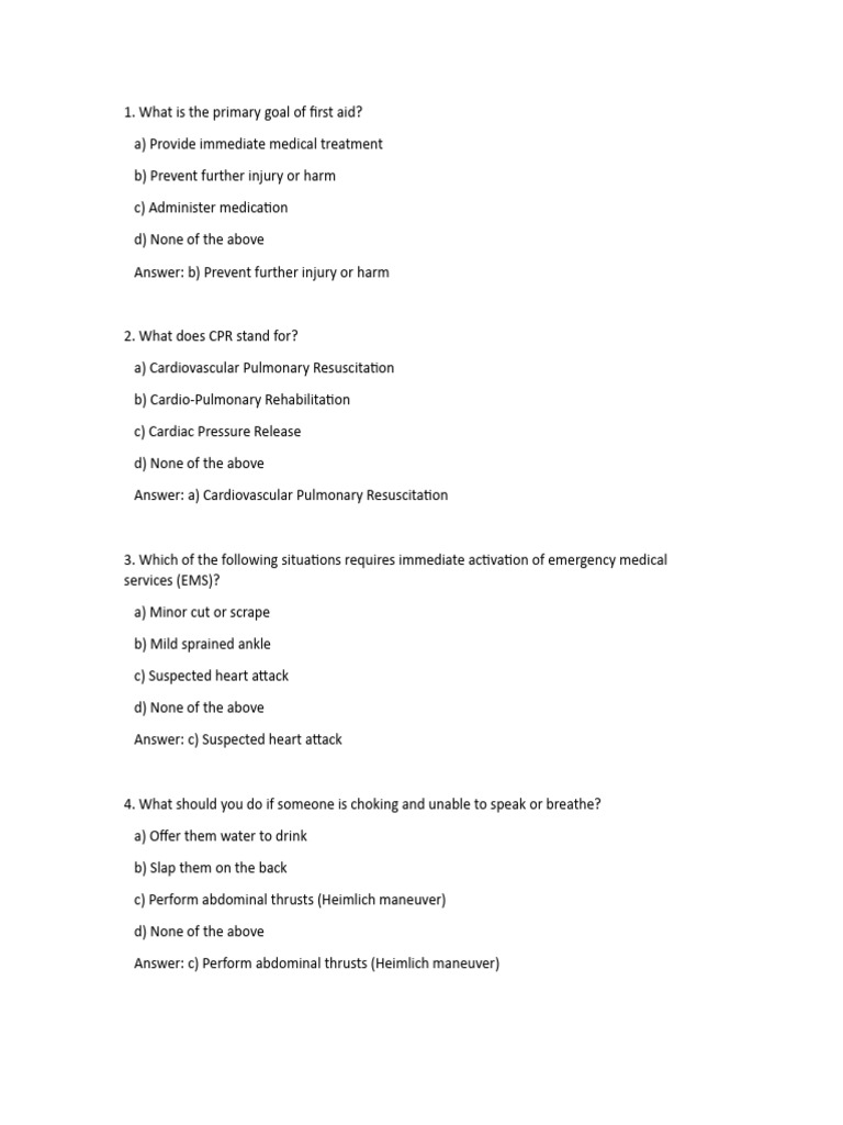 First Aid Training Assessment | PDF | Cardiopulmonary Resuscitation ...