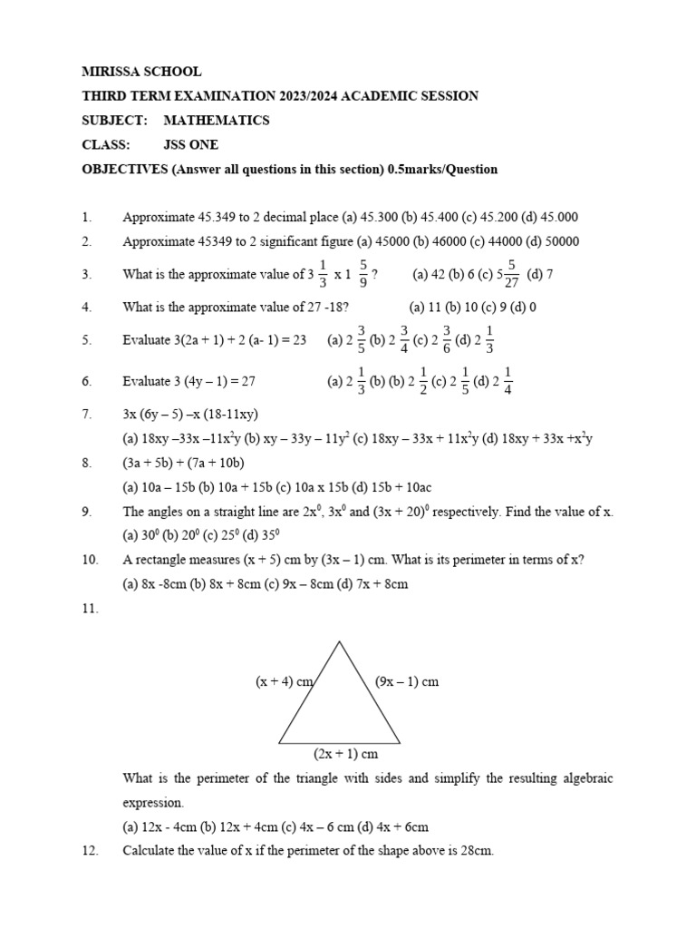 JSS1 JSS2 and SS1 Questions | PDF | Triangle | Electric Current