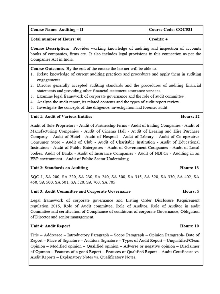 Audit II 5 CA Syllabus | PDF | Audit | Auditor's Report