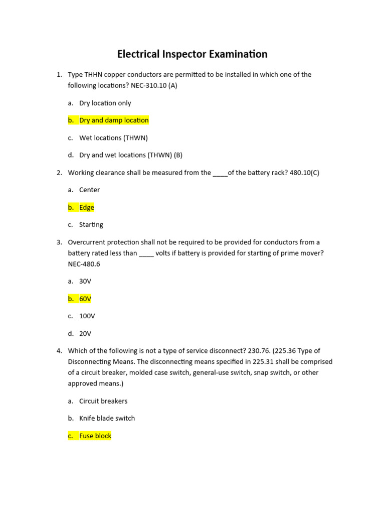 Electrical Inspector Exam Guide | PDF | Electrical Wiring | Fuse ...