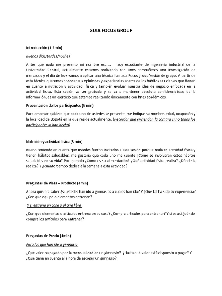 Guia Focus Group | PDF | Oferta (economía) | Grupo de enfoque
