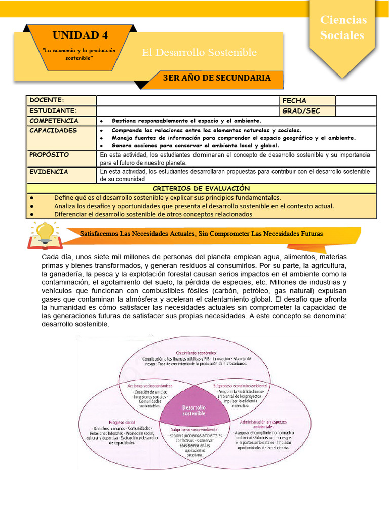 FICHA DE ACTIVIDAD CCSS 3°- SEMANA 2 (2) | PDF | Desarrollo sostenible | Sustentabilidad
