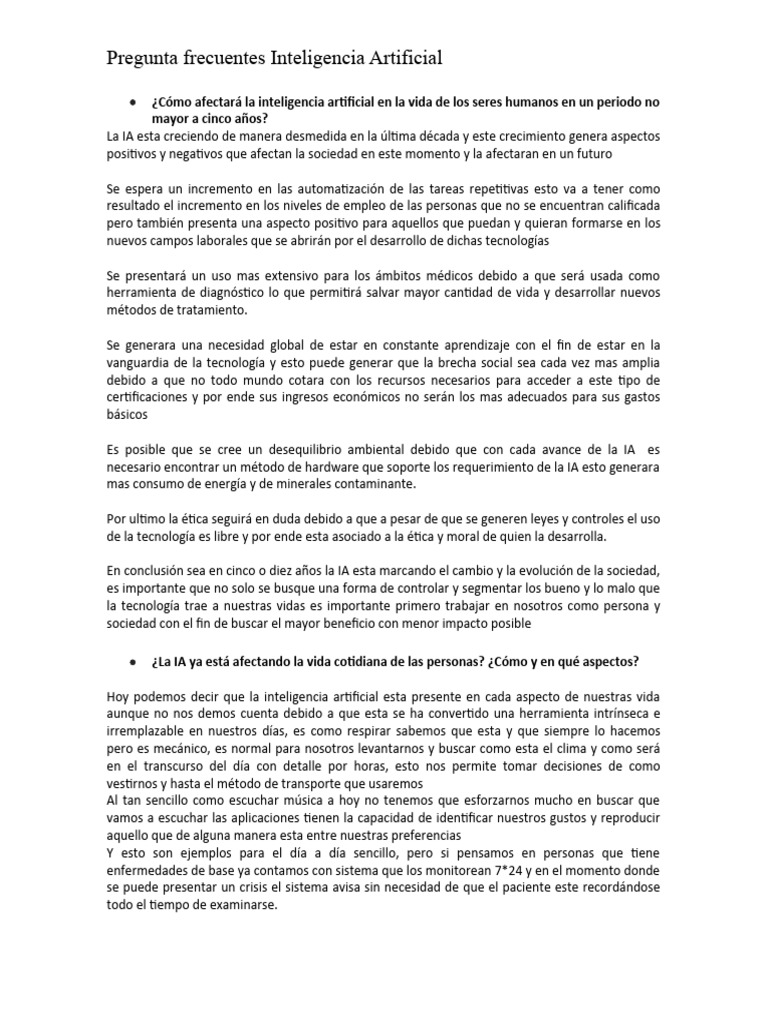Pregutnas Freceuntes Inteligencia Artificial | PDF | Inteligencia ...