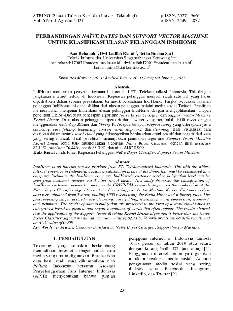 Perbandingan Naive Bayes Dan Support Vector Machin Pdf