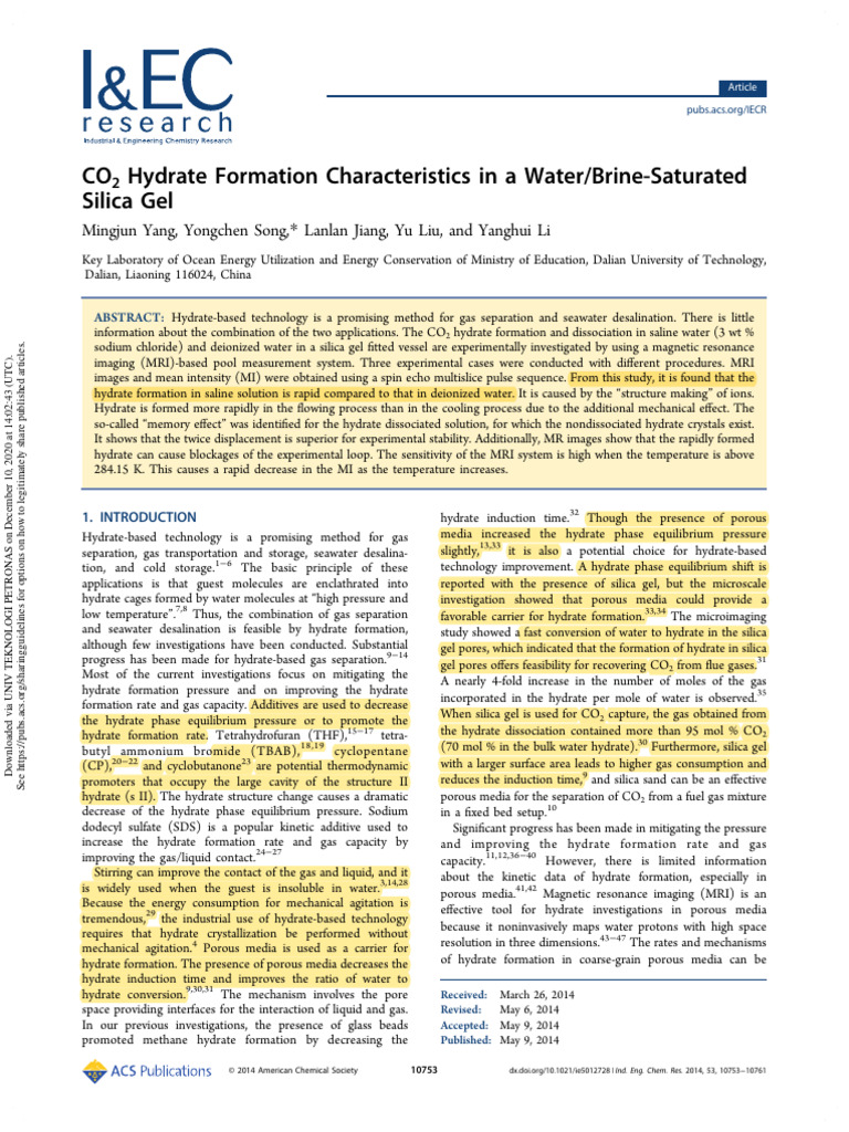 CO2 Hydrate Formation Characteristics in A Water Brine Saturated | PDF ...