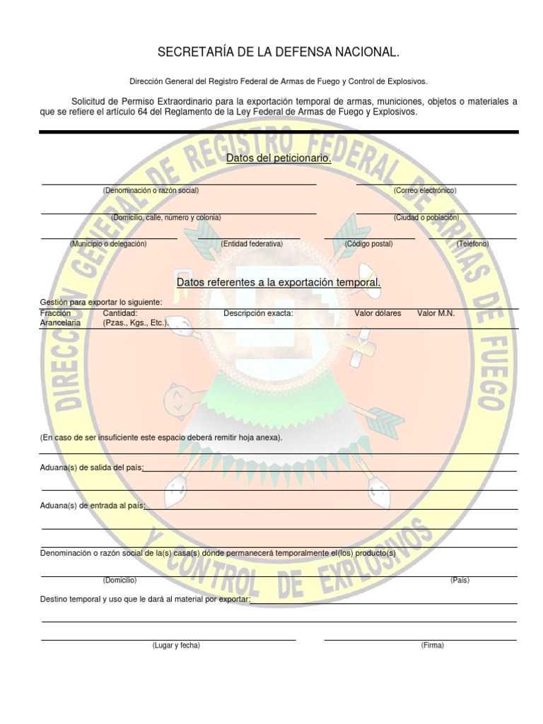 Permiso Extraordinario Exportación Temporal Armas | PDF